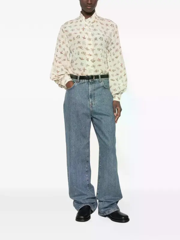 Momoni Bird-print Puff-sleeve Shirt