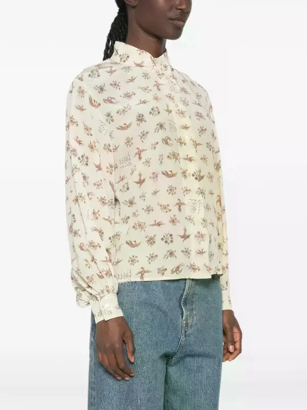 Momoni Bird-print Puff-sleeve Shirt