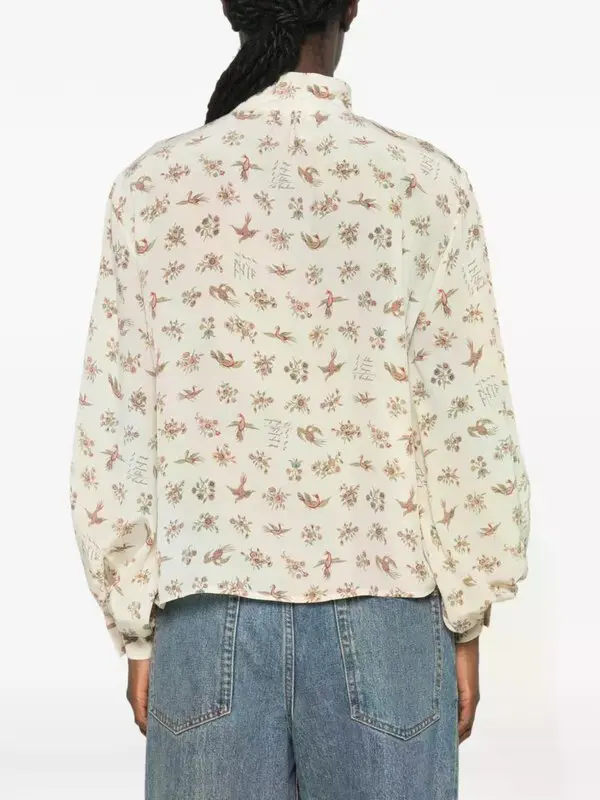 Momoni Bird-print Puff-sleeve Shirt