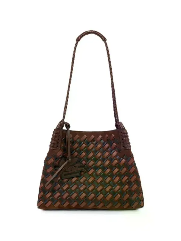Etro Small Libra Tote Bag In Suede And Woven Leather