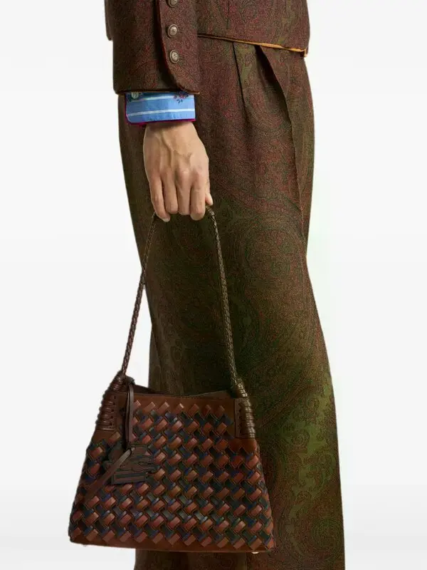 Etro Small Libra Tote Bag In Suede And Woven Leather