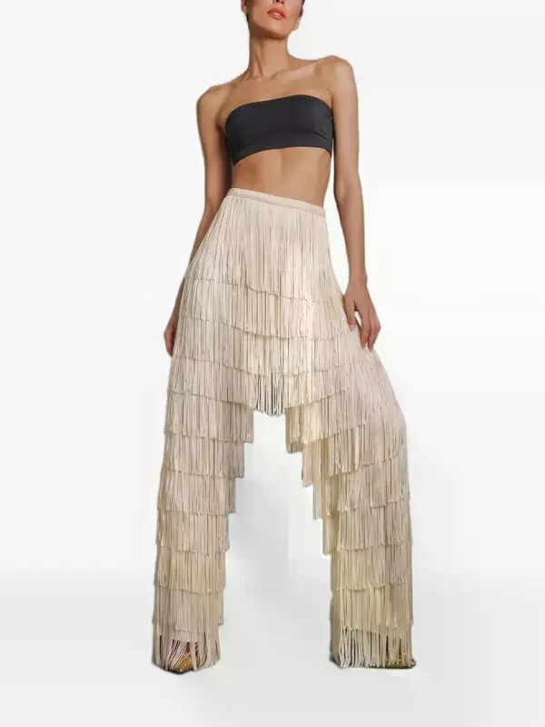 ELDORADO Fringed Tiered Trousers - Neutrals
