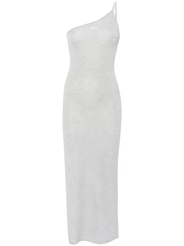 Off-White Ribbed-knit Lurex Midi Dress - Silver