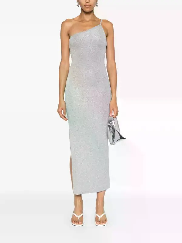 Off-White Ribbed-knit Lurex Midi Dress