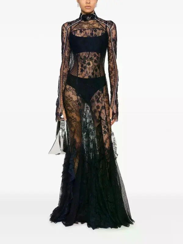 Off-White Floral-lace Sheer Gown - Blue