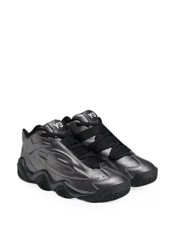 Y3 Megaball Sculptural Leather Sneakers - Silver