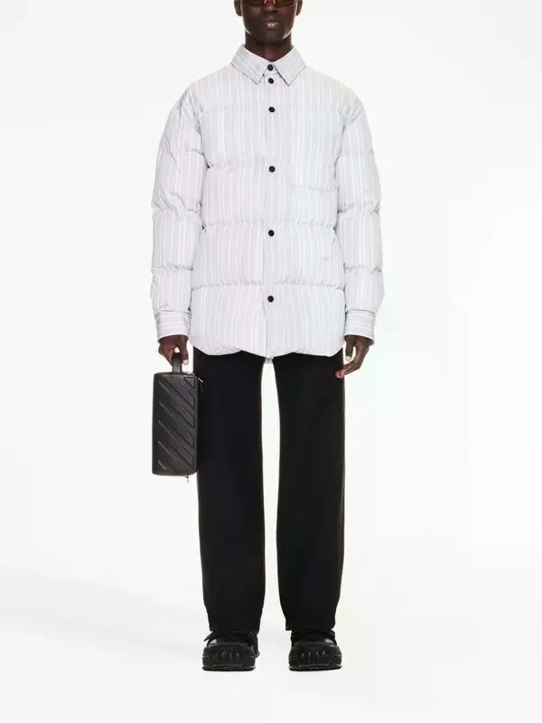 Off-White Striped Padded Shirt Jacket - Grey