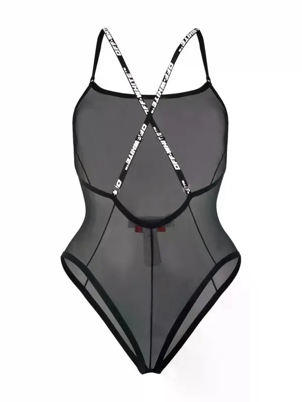 Off-White Logo-strap Mesh Bodysuit - Black