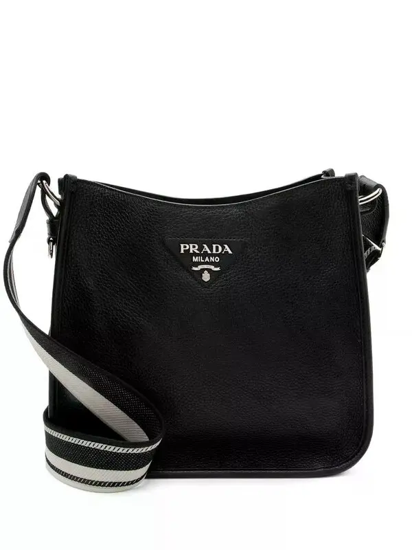 Prada Vitello Daino Logo Shoulder Bag - Black