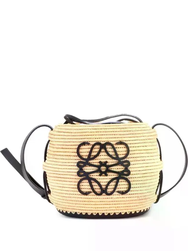 Loewe X Paula Ibiza Beehive Basket Bag Woven Raffia Small Bucket Bag - Black