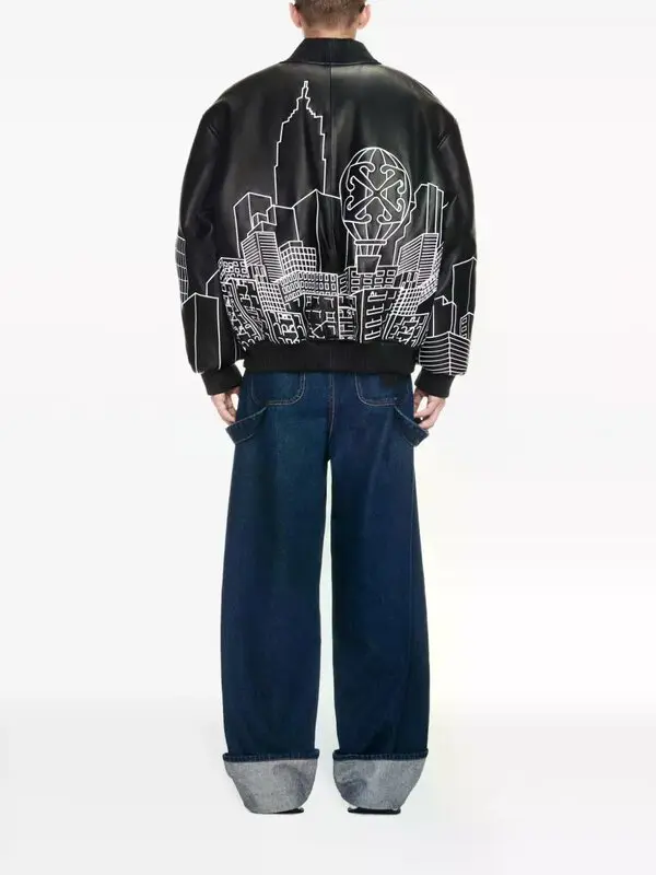 Off-White Skyline Leather Bomber Jacket