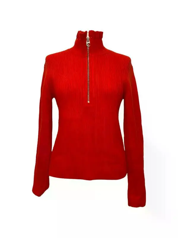 Chloé Ruffled Neck Ribbed-knit Sweater - Red