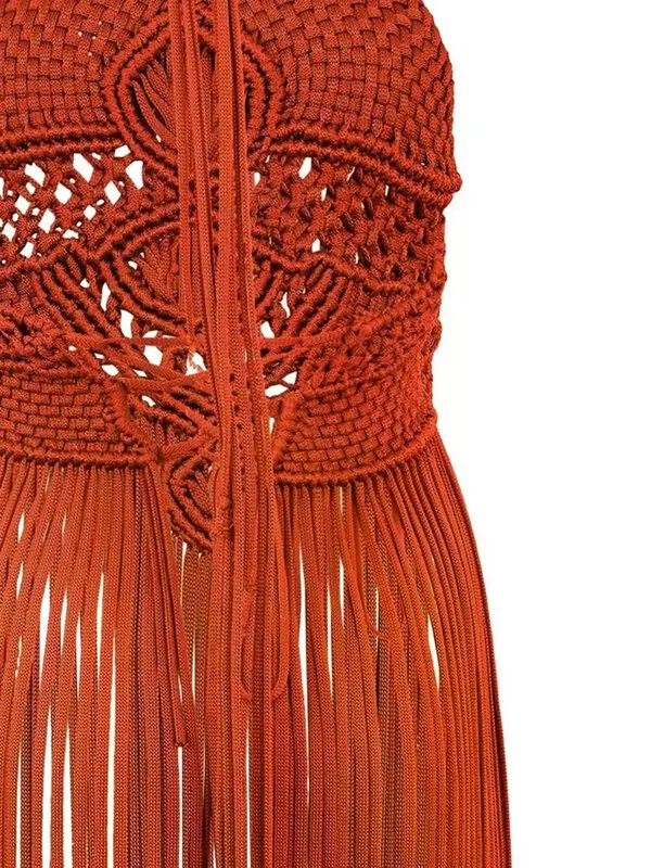 Alberta Ferretti Macramé Fringe Mini Dress - Orange