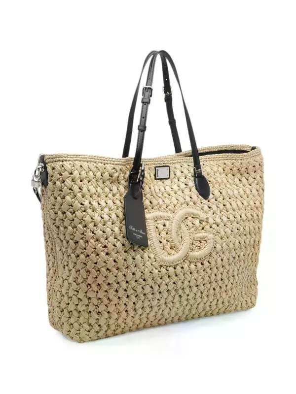 Dolce & Gabbana Atene Logo-plaque Raffia-effect Tote Bag