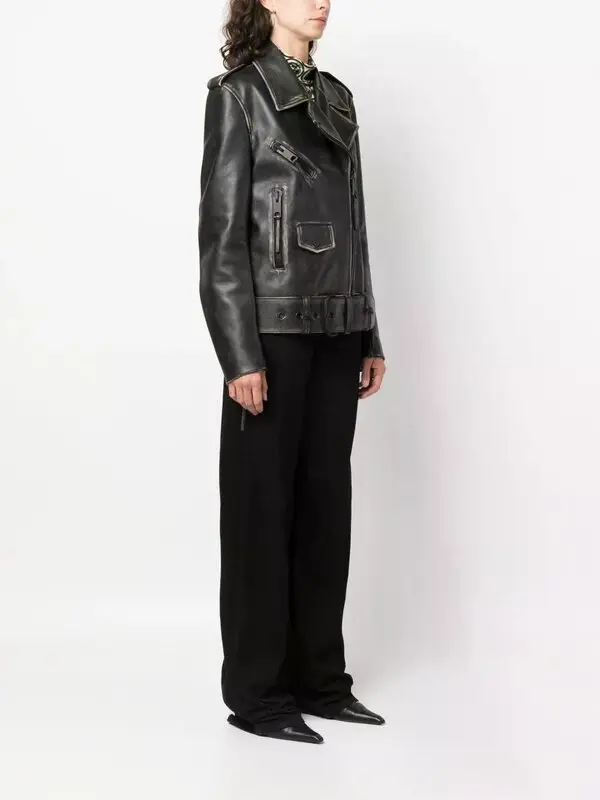 Off-White Faded-effect Leather Biker Jacket