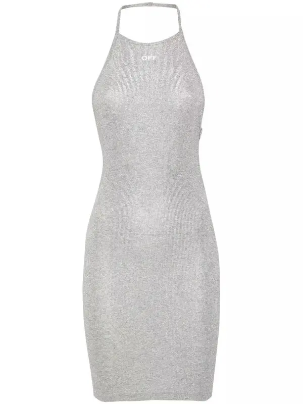 Off-White Ribbed-knit Lurex Mini Dress - Silver
