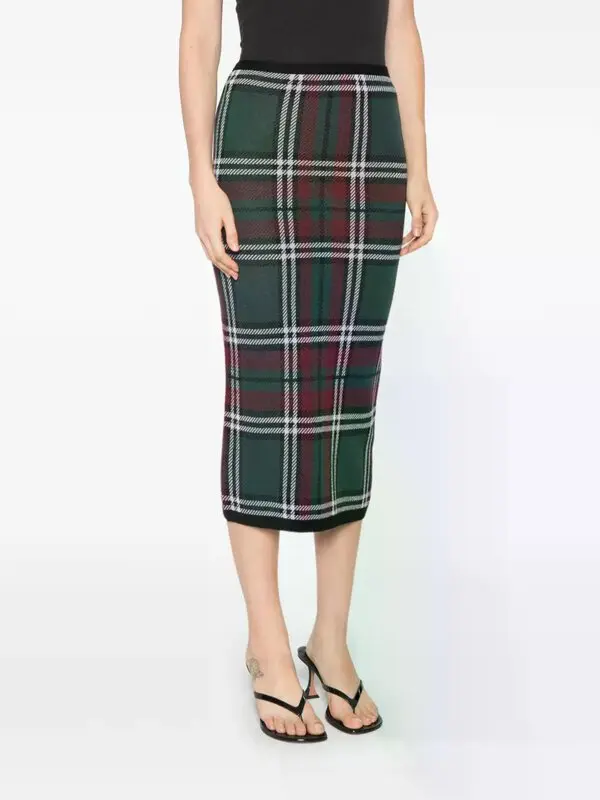 N°21 Check-pattern Midi Skirt - Green