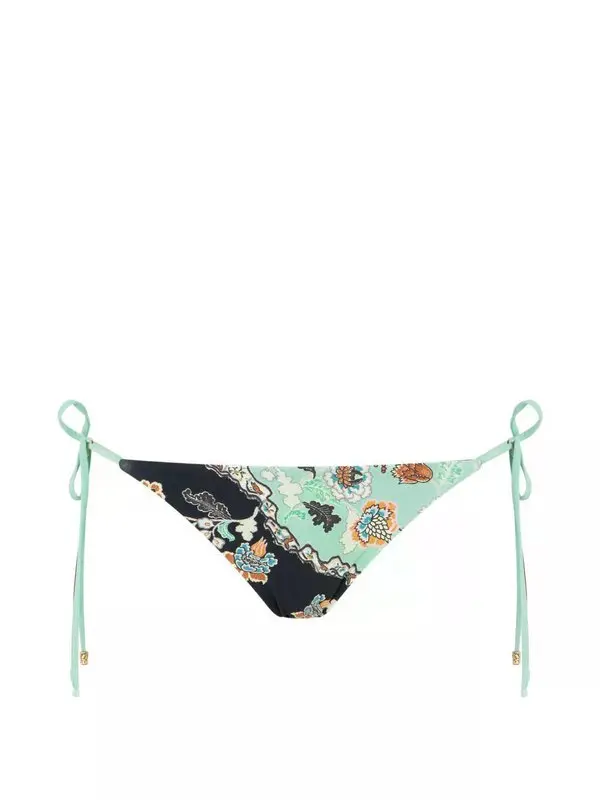 Roberto Cavalli Floral-print Side-tie Bikini Bottoms - Black