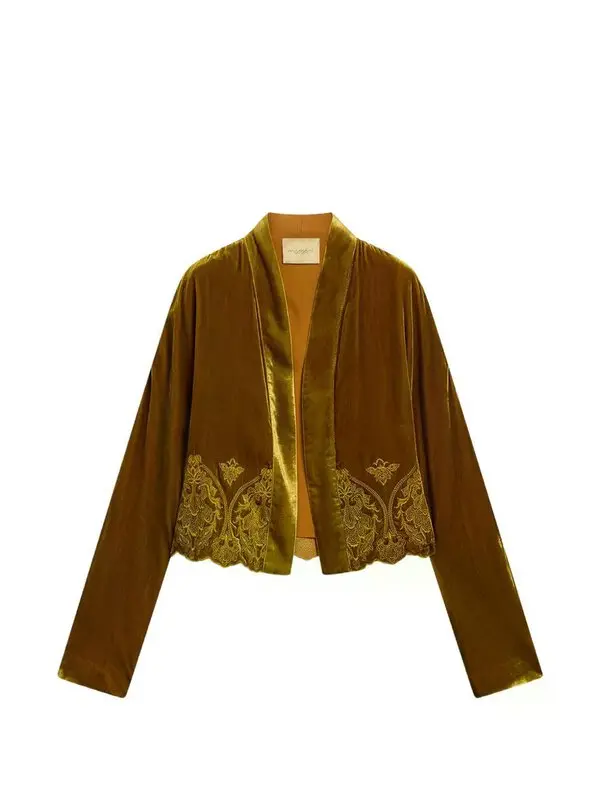 Momoni Asa Spencer Embroidered Velvet Jacket - Brown