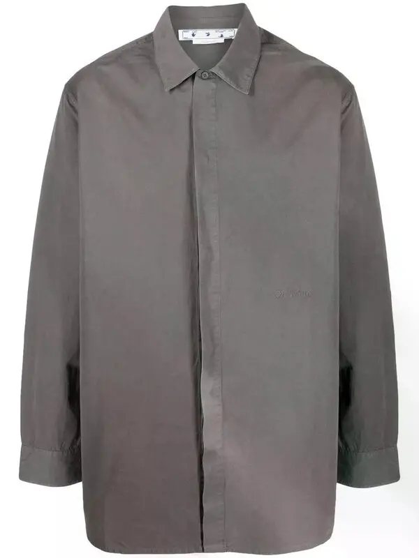 Off-White Embroidered-logo Oversized-cut Shirt - Grey