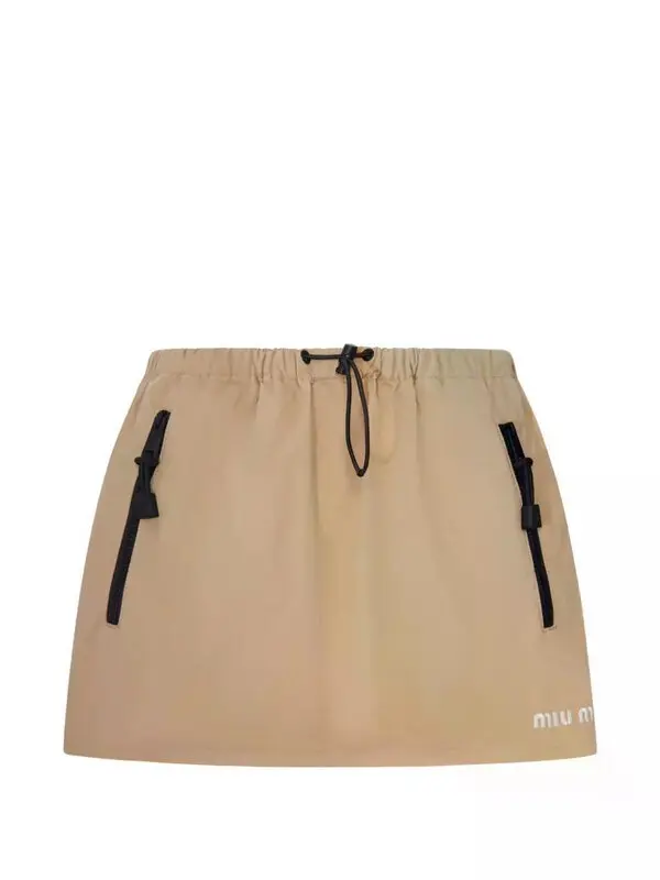 Miu Miu Drawstring Cotton-gabardine Miniskirt - Neutrals