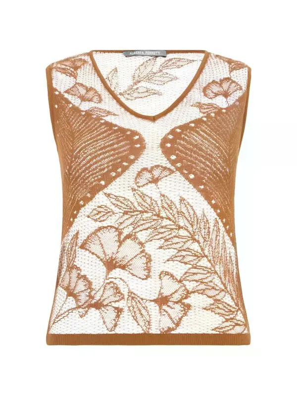 Alberta Ferretti Floral-lace V-neck Top - Neutrals