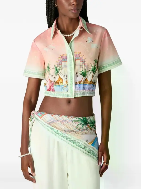 Casablanca Printed Cropped Cotton Shirt