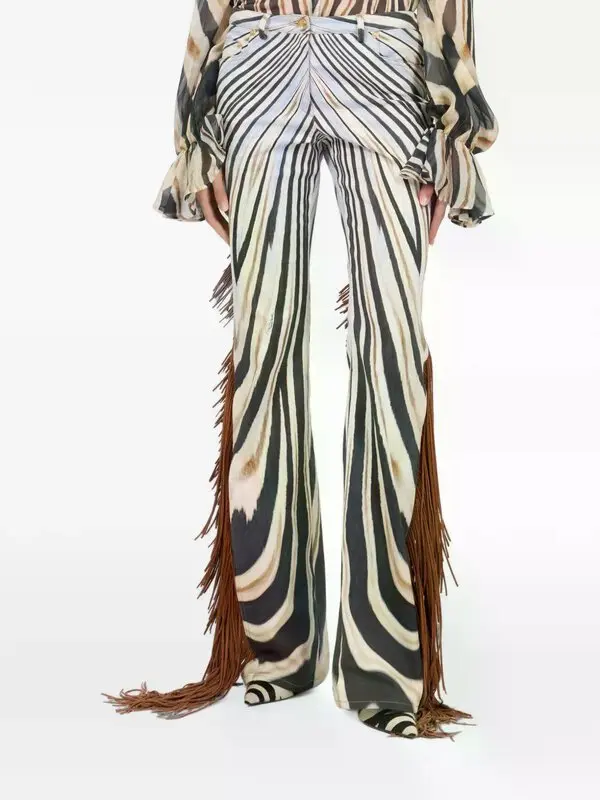 Roberto Cavalli Fringe-trim Zebra-print Trousers