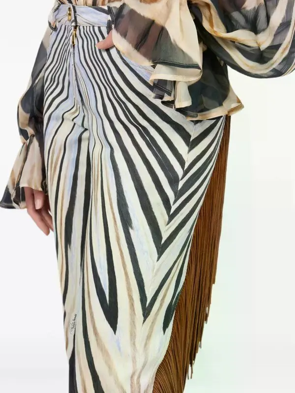 Roberto Cavalli Fringe-trim Zebra-print Trousers