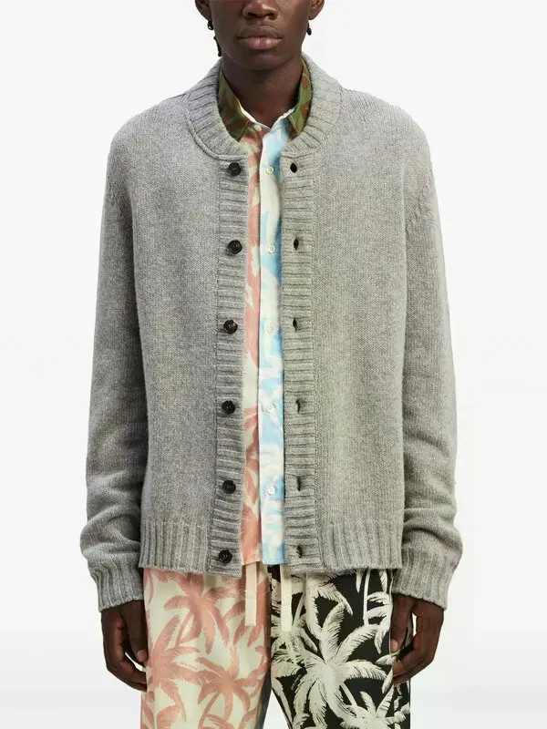 Palm Angels Curved Logo Wool Blend Cardigan