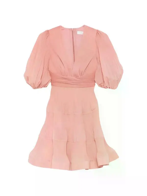 Zimmermann Tiered Puff-sleeve Dress - Pink