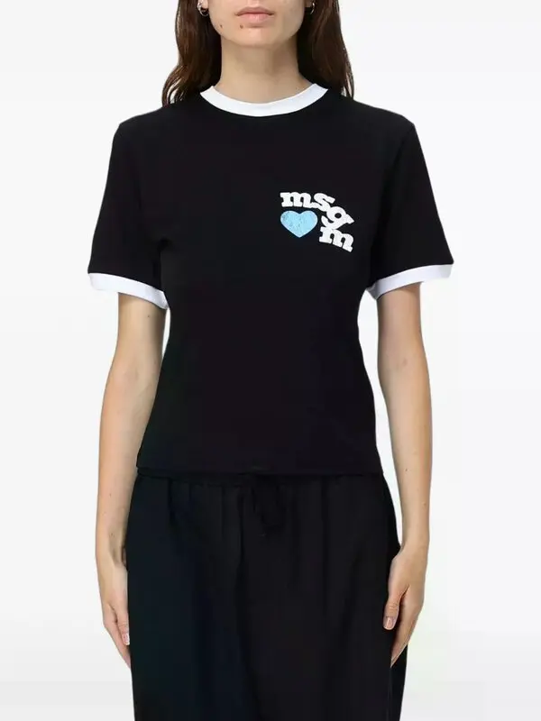 MSGM Logo-print Ringer T-shirt - Black