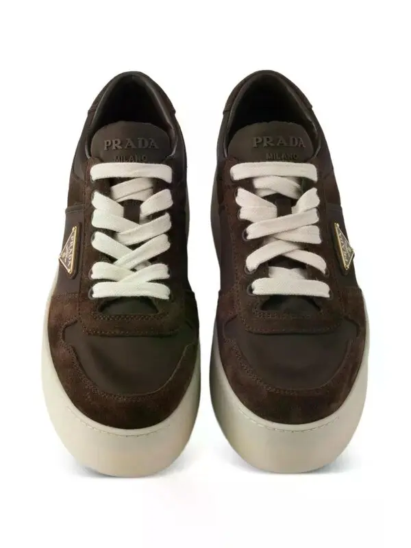 Prada Downtown Bold Re-nylon And Suede Sneakers - Brown