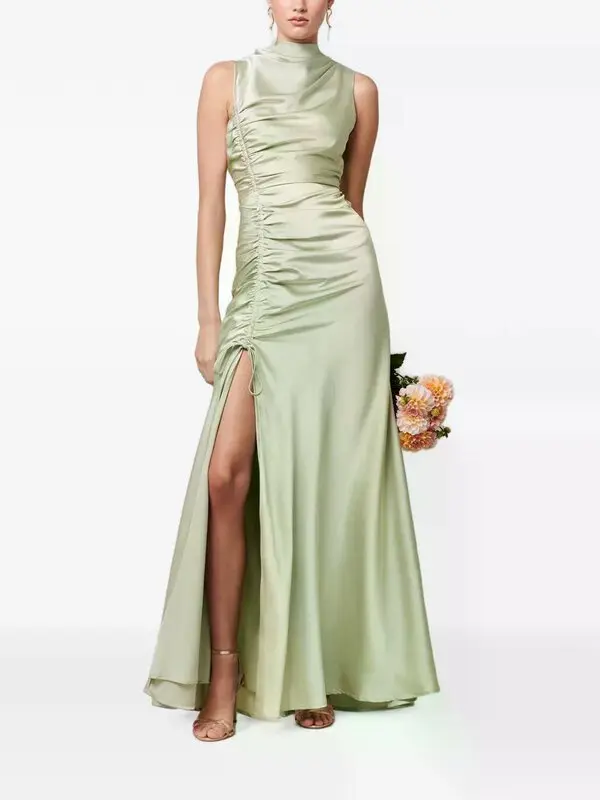SAVEL Ruched Side-slit Maxi Dress - Green