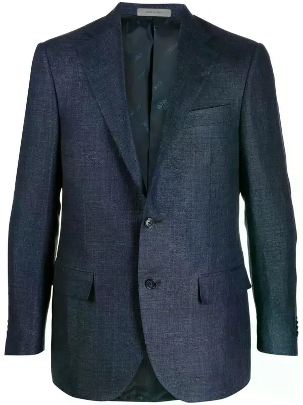 Corneliani Single-breasted Linen/flax Blend Blazer - Blue