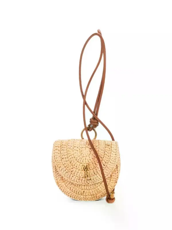 Saint Laurent Mini Round Raffia Crossbody Bag - Neutrals