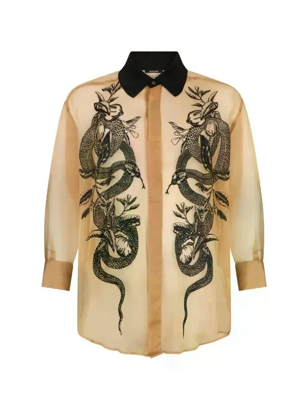 Roberto Cavalli Snake-embroidered Shirt - Neutrals