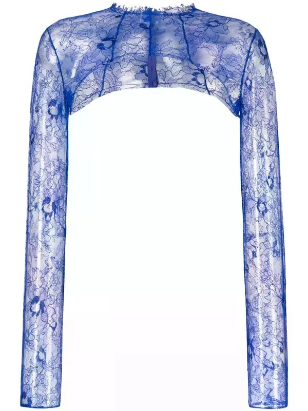 Off-White Lace Cropped Top - Blue