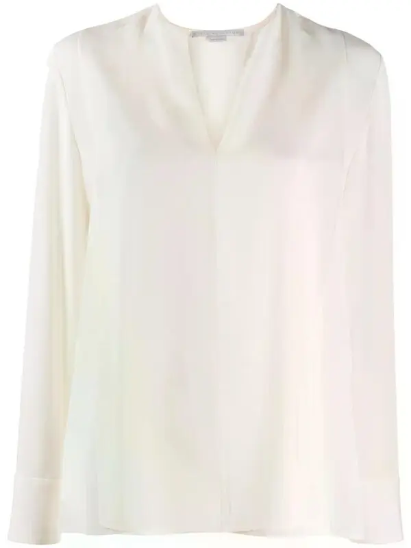 Stella McCartney Split-neck Long-sleeve Blouse - Neutrals