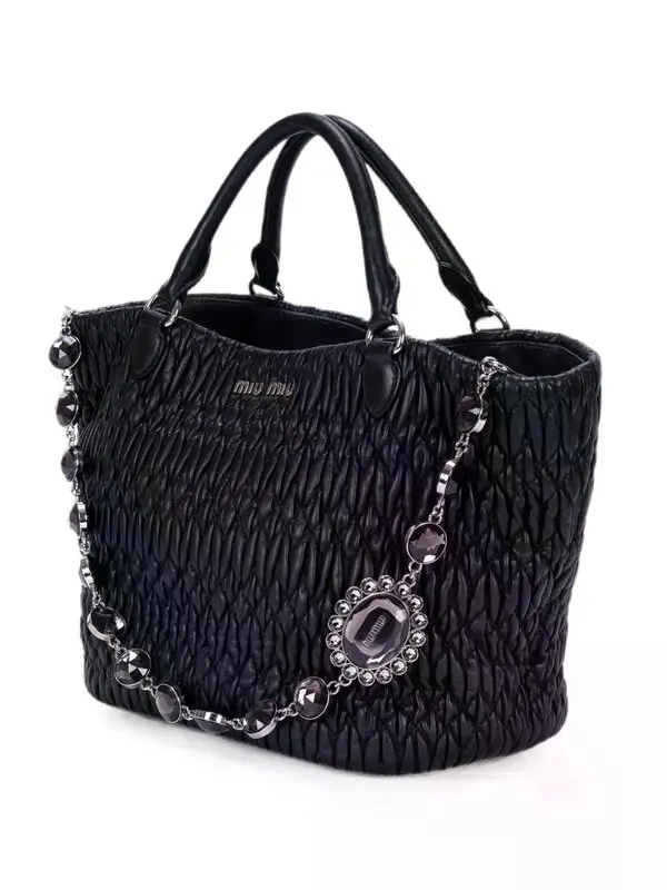 Miu Miu Matelassé Crystal-embellished Tote Bag - Black
