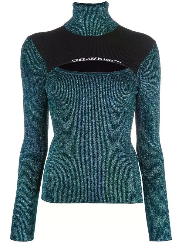 Off-White Keyhole-neck Multi-panel Design Jumper - Blue