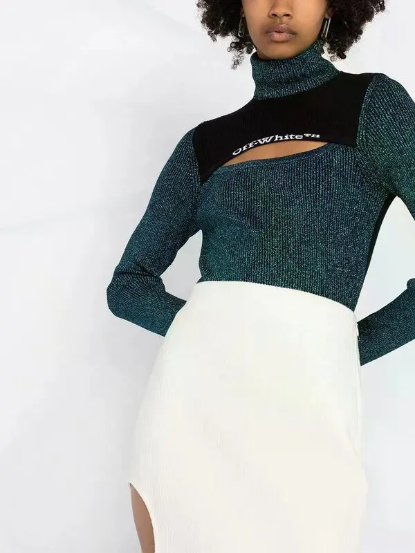 Off-White Keyhole-neck Multi-panel Design Jumper