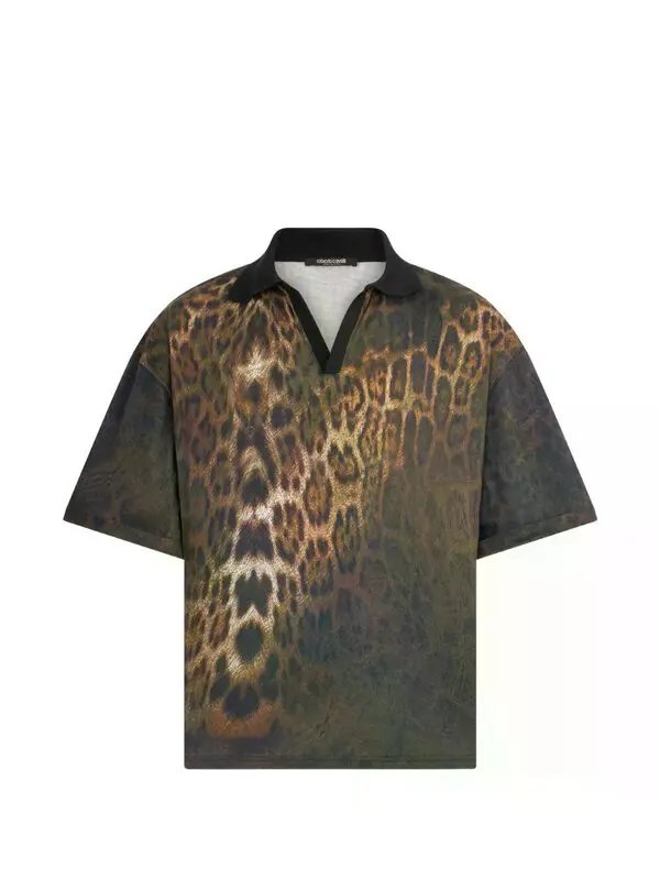 Roberto Cavalli Jaguar-print Short-sleeve Polo Shirt - Brown