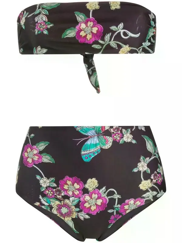 Red Valentino Floral Print High-waist Bikini - Black