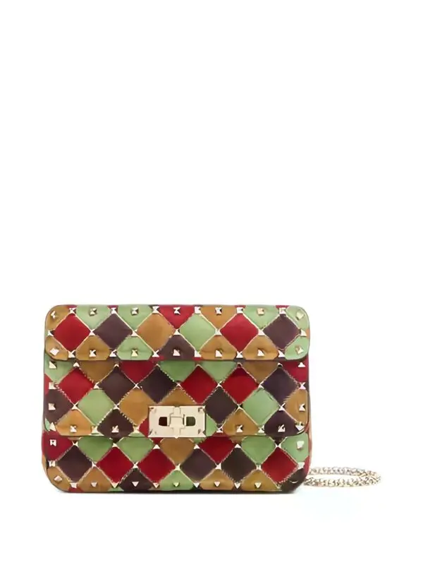 Valentino Garavani Rockstud Spike Small Patchwork Suede Bag - Red