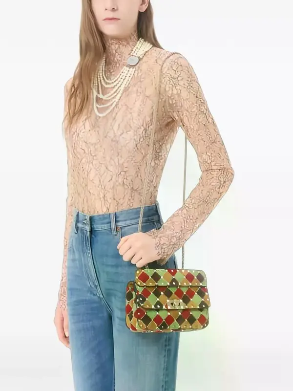 Valentino Garavani Rockstud Spike Small Patchwork Suede Bag