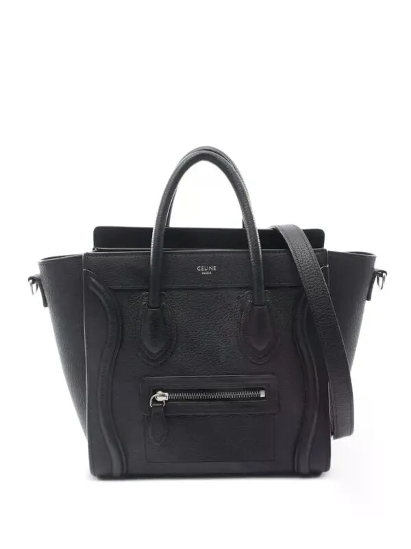 Celine 2000s Luggage Nano Two-way Leather Handbag - Black