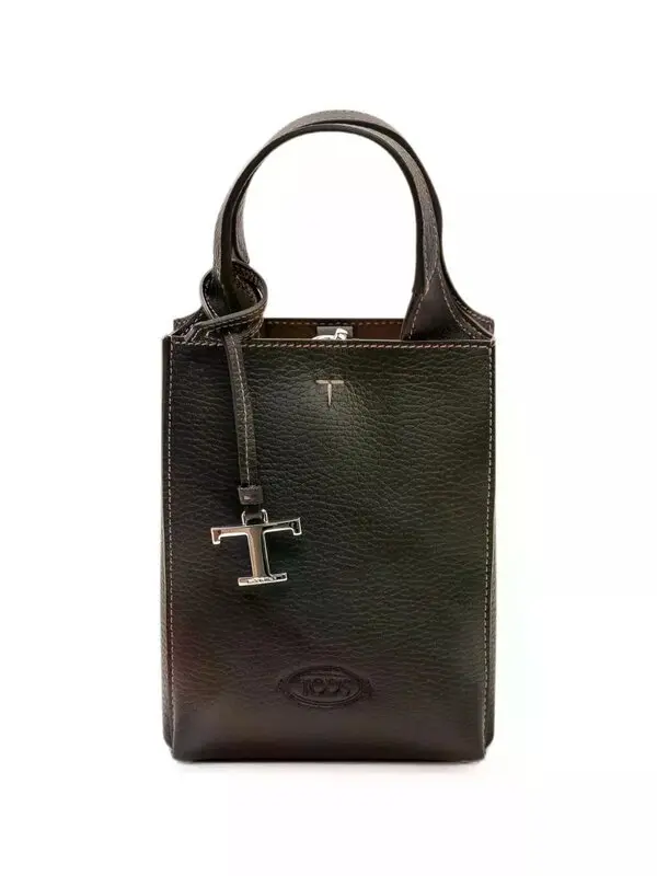 TOD'S Logo-pendant Grained-leather Tote Bag - Black