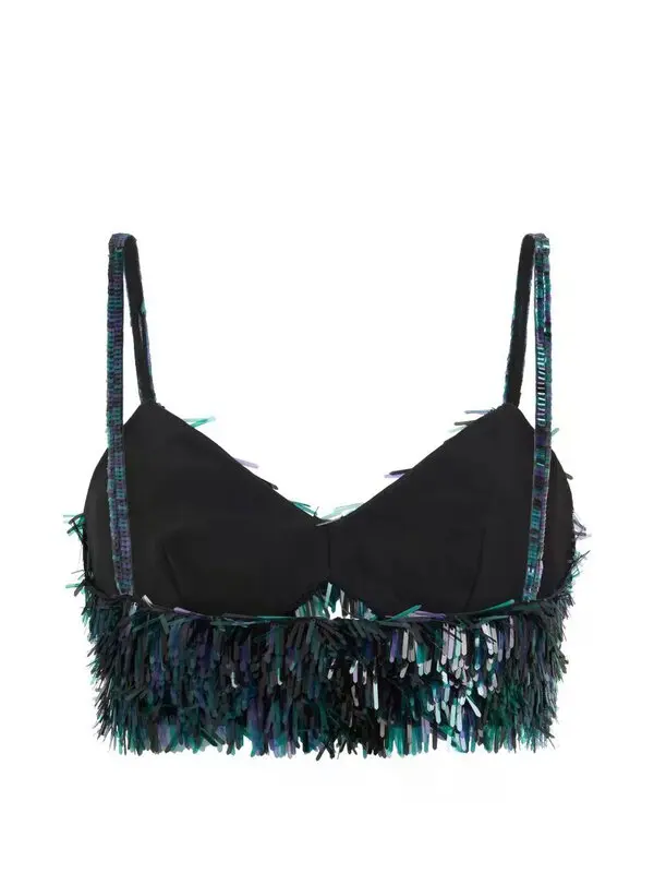 Alberta Ferretti Sequin-fringe V-neck Top - Black