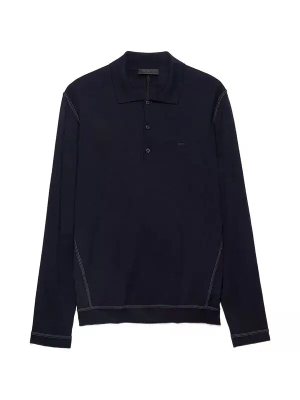 Prada Long-sleeved Wool Polo Sweater - Blue